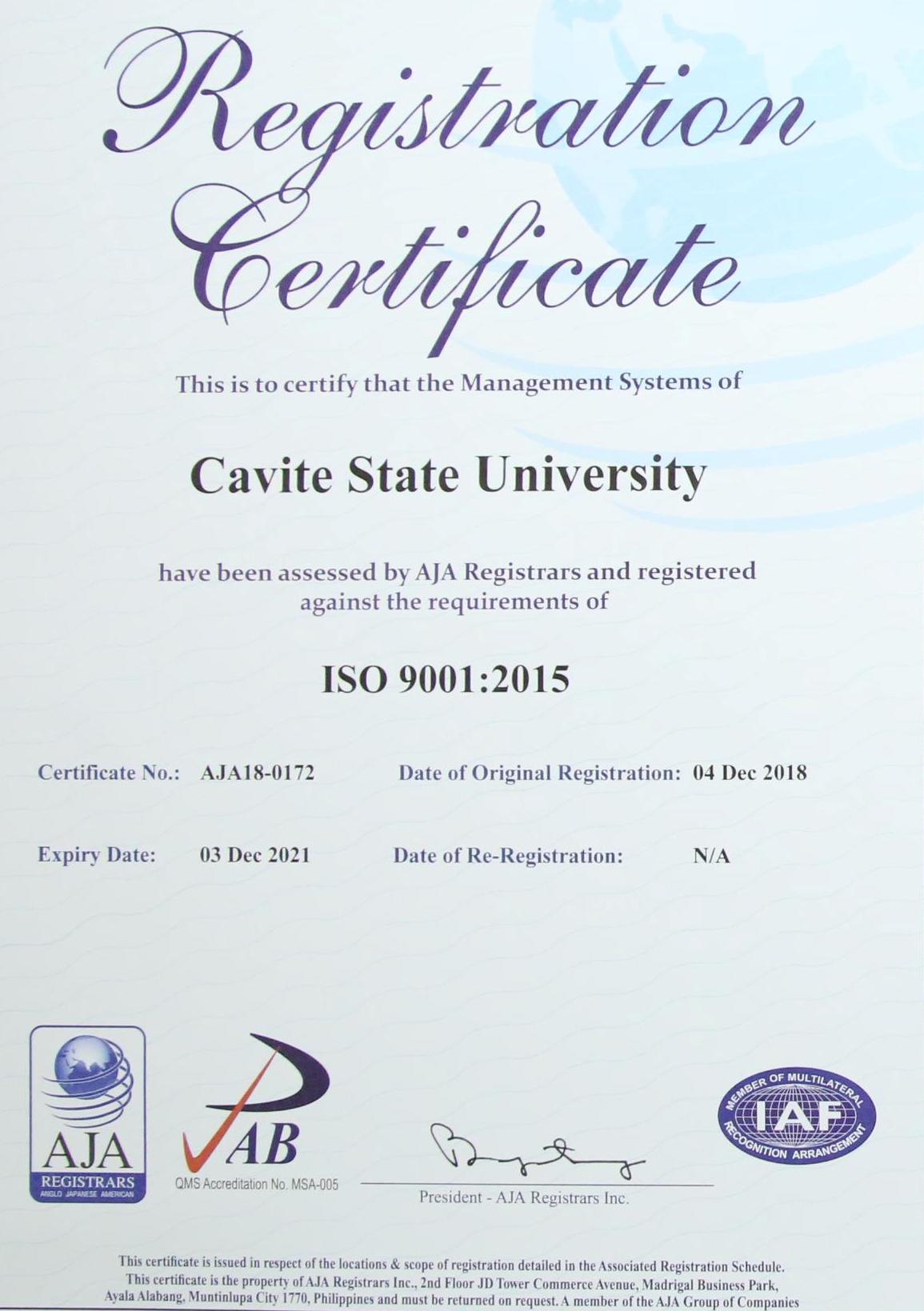 Cavite State University system now ISO 9001:2015 certified - PTV News