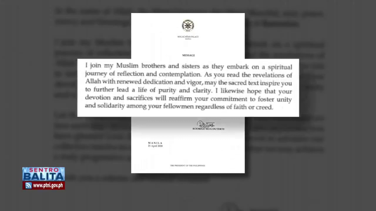 PRRD wishes for peace and unity in Ramadan message - PTV News