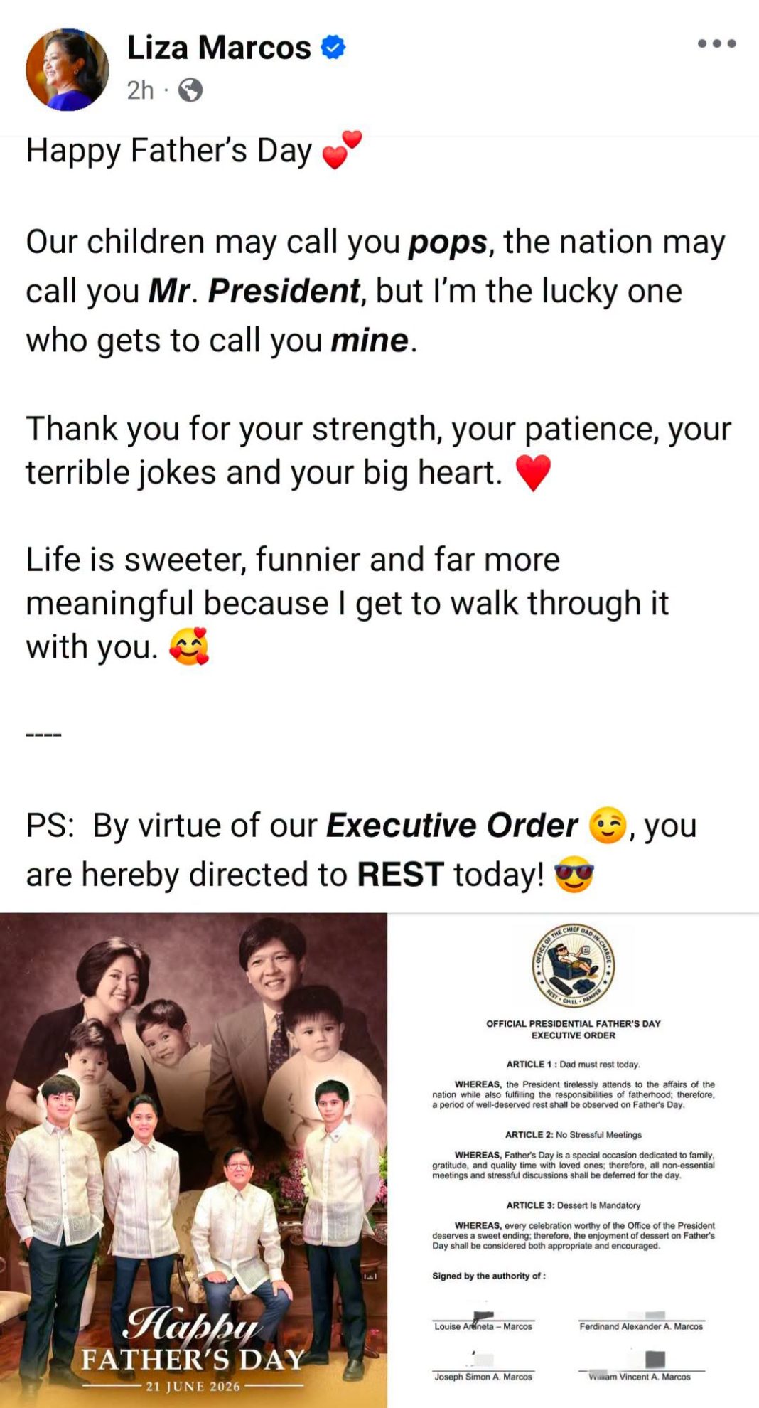 A Father’s Day Story: PBBM receives “decree” to rest and enjoy dessert ...